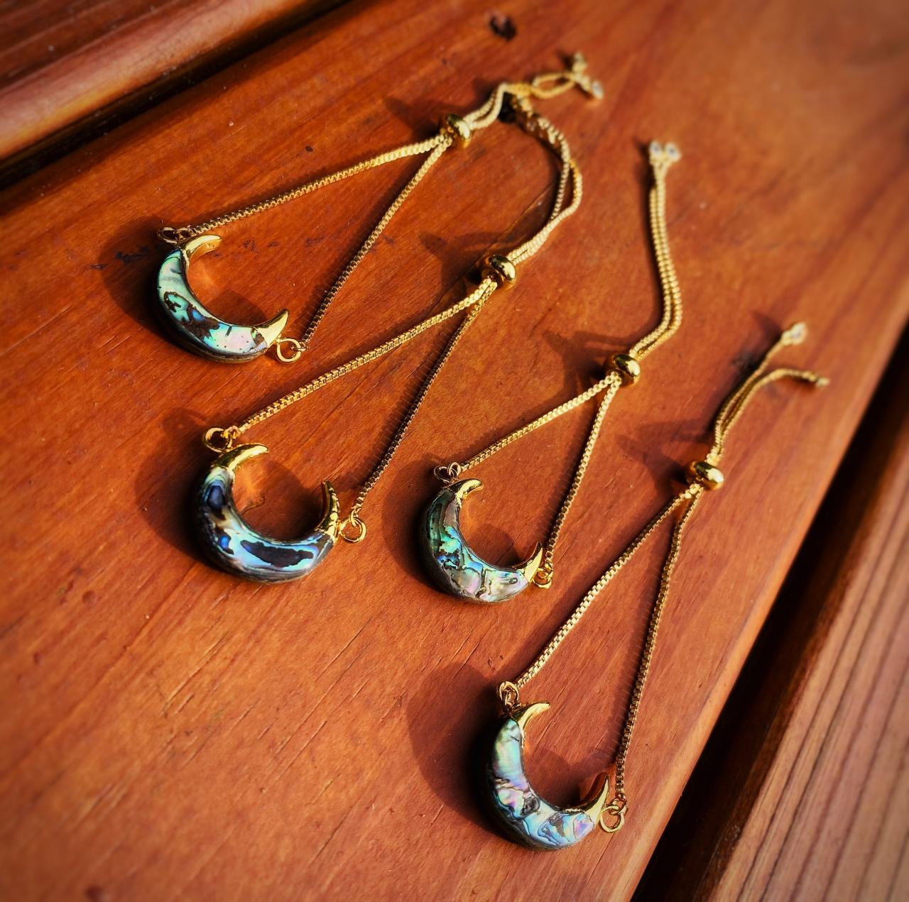 Abalone Shell Crescent Moon Bracelet - Natural Shell Bracelet - Moon ...