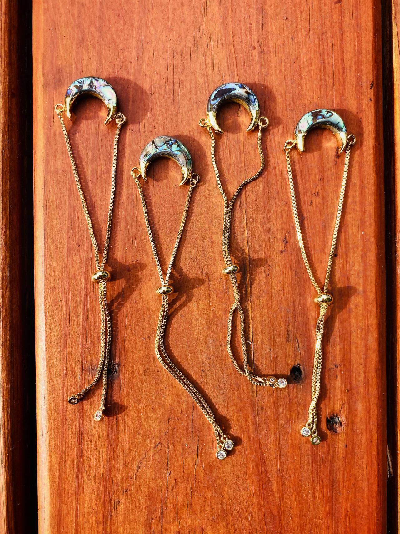 Abalone Shell Crescent Moon Bracelet - Natural Shell Bracelet - Moon ...