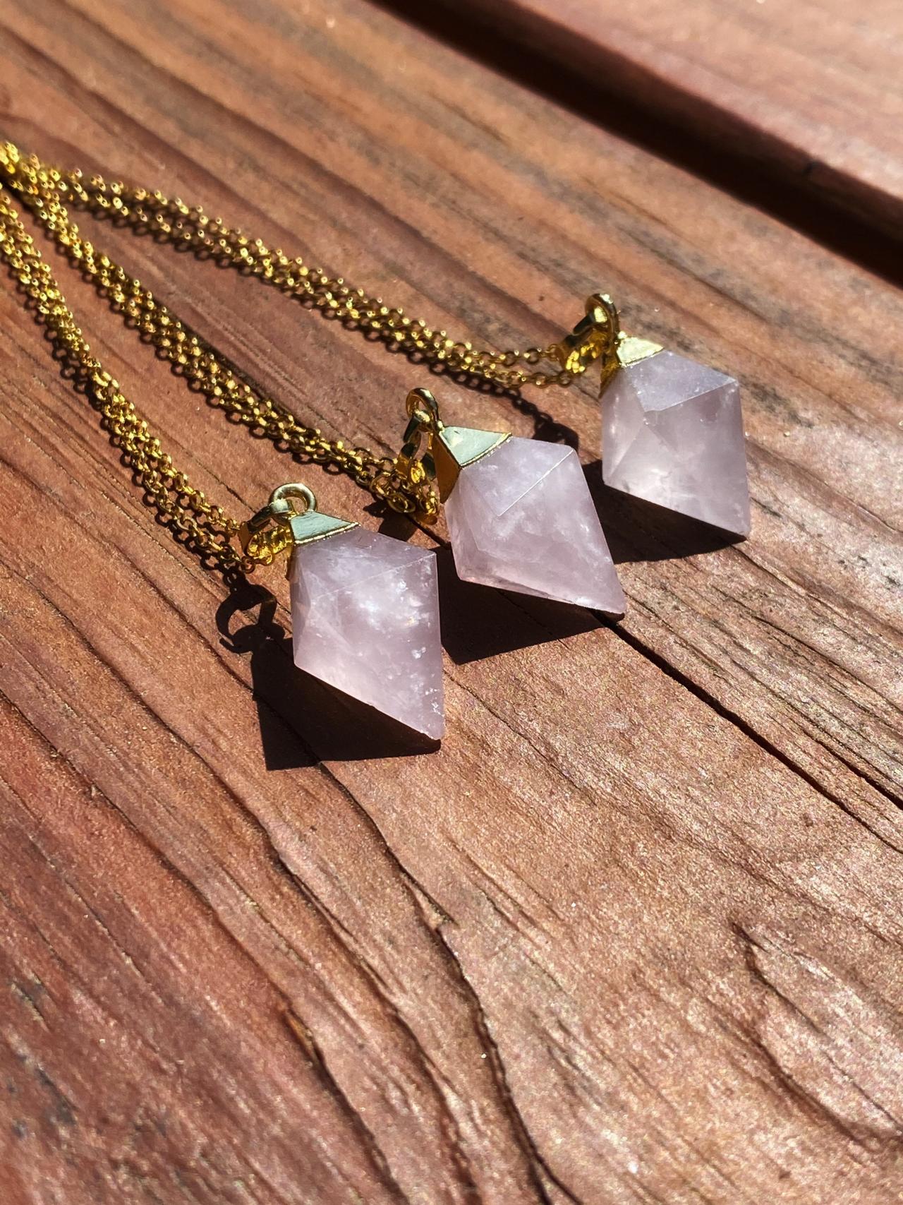 Rose Quartz Necklace • Diamond Cut Rose Quartz Necklace • Rose Quartz ...