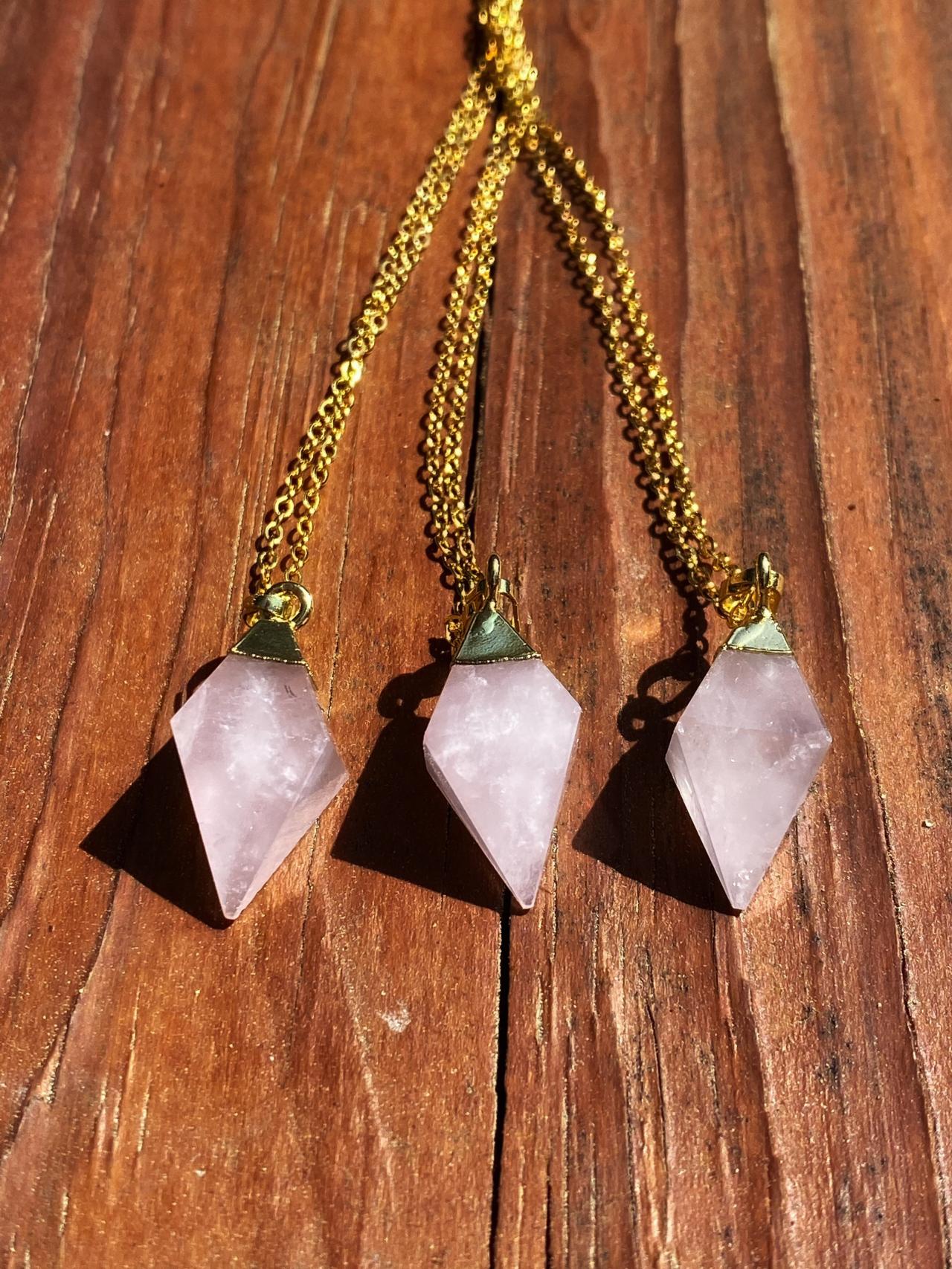 Rose Quartz Necklace • Diamond Cut Rose Quartz Necklace • Rose Quartz ...