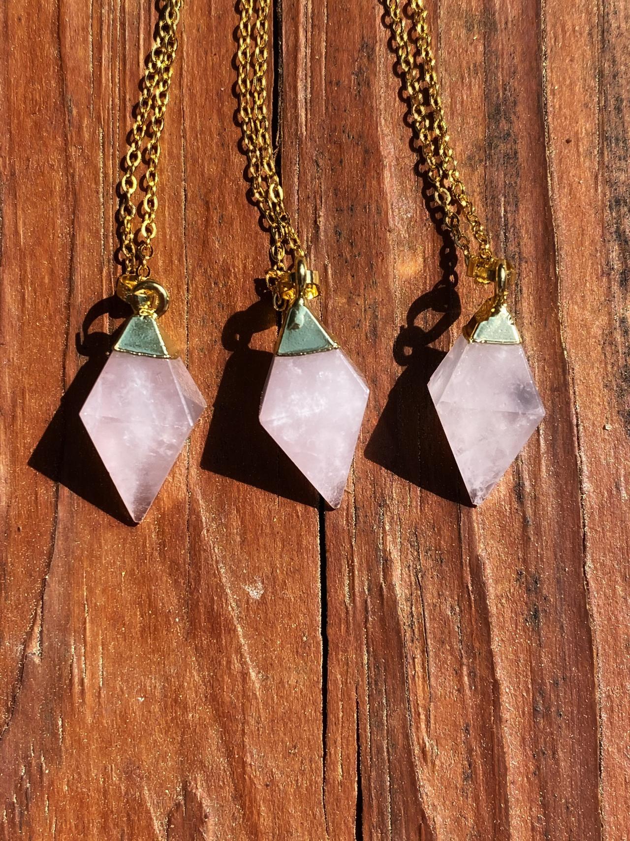 Rose Quartz Necklace • Diamond Cut Rose Quartz Necklace • Rose Quartz ...