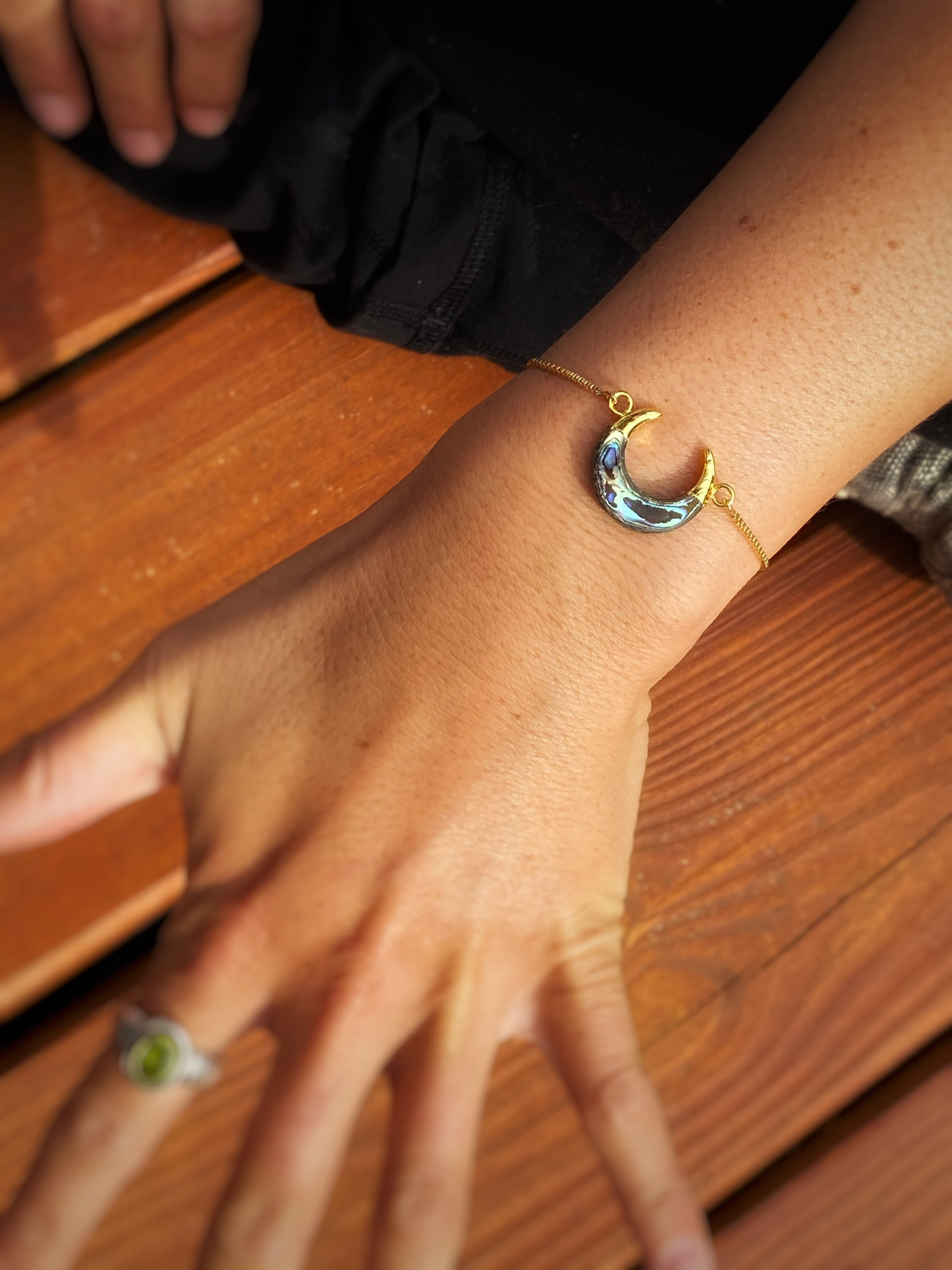 Abalone Shell Crescent Moon Bracelet - Natural Shell Bracelet - Moon ...